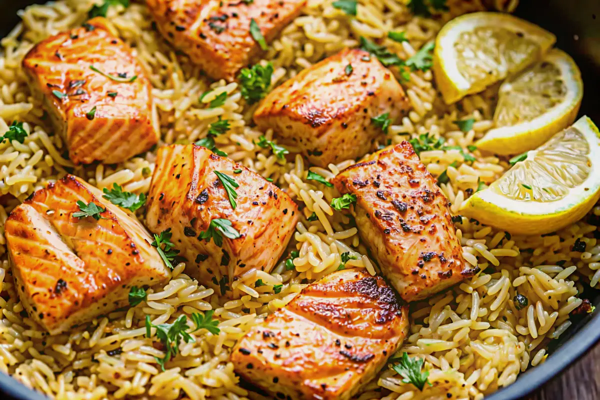 Easy One Pot Salmon and Rice Recipe - liyarecipes